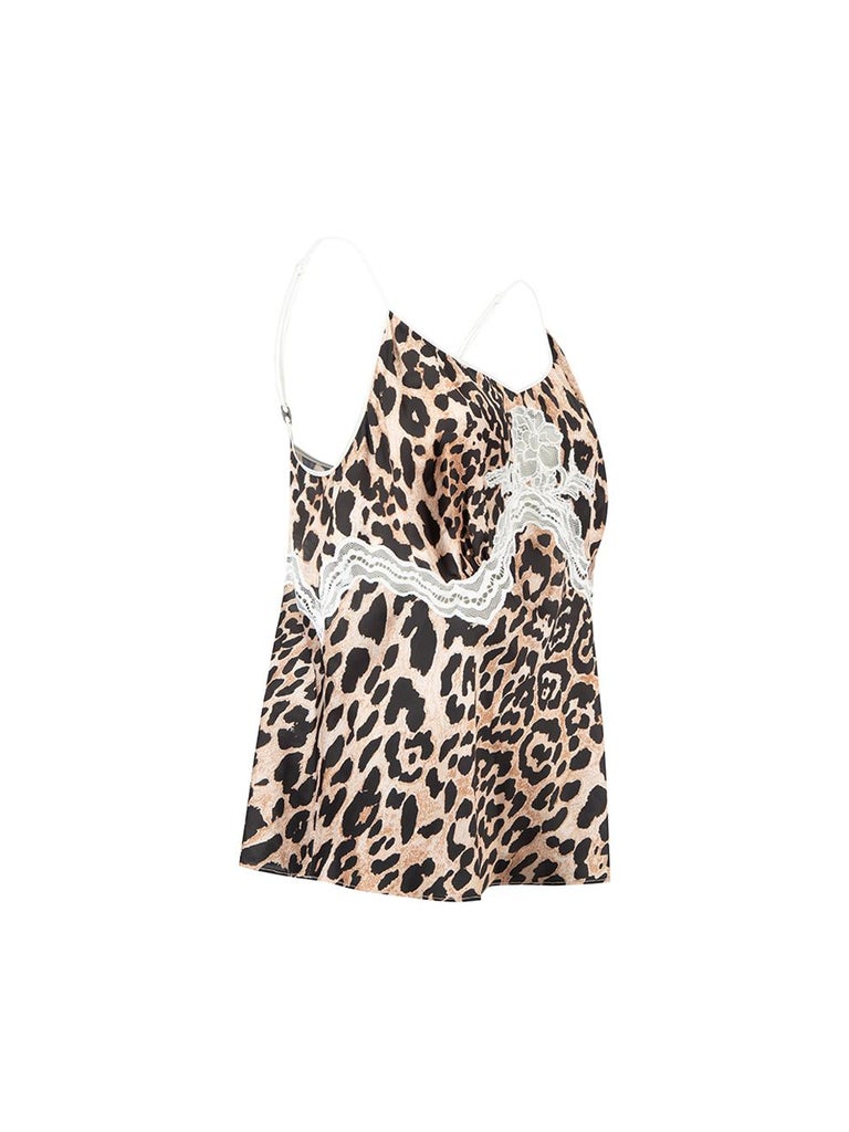 Paco Rabanne Womens Leopard Print Lace Trim Camisole Top For Sale At