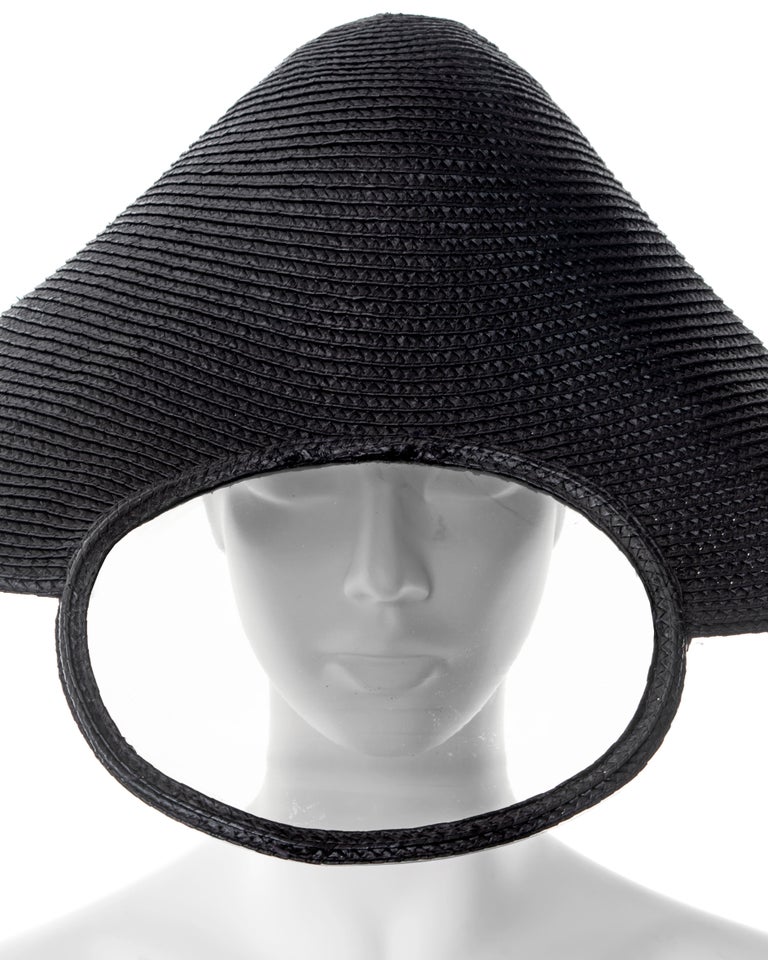 Paco Rabanne x Regis Haute Couture black straw hat with vinyl visor, ss ...