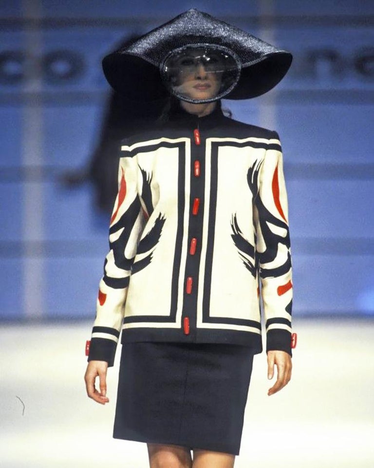 Paco Rabanne x Regis Haute Couture black straw hat with vinyl visor, ss ...