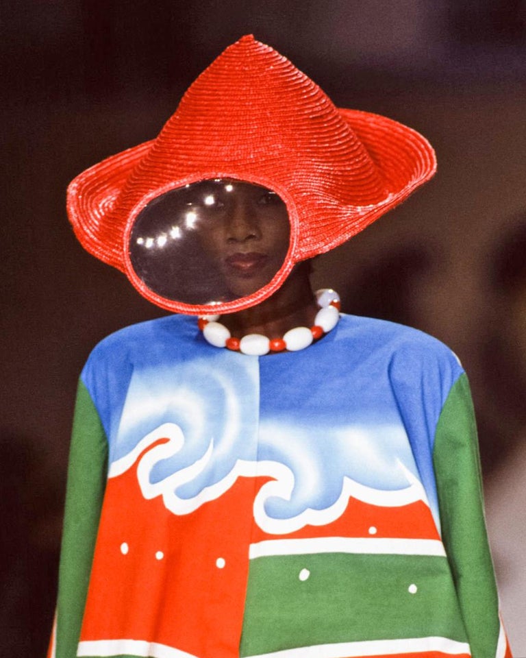 Paco Rabanne x Regis Haute Couture black straw hat with vinyl visor, ss ...