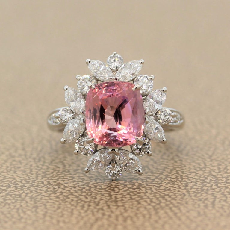 Padparadscha Sapphire Diamond Platinum Ring, GIA Certified For Sale at ...