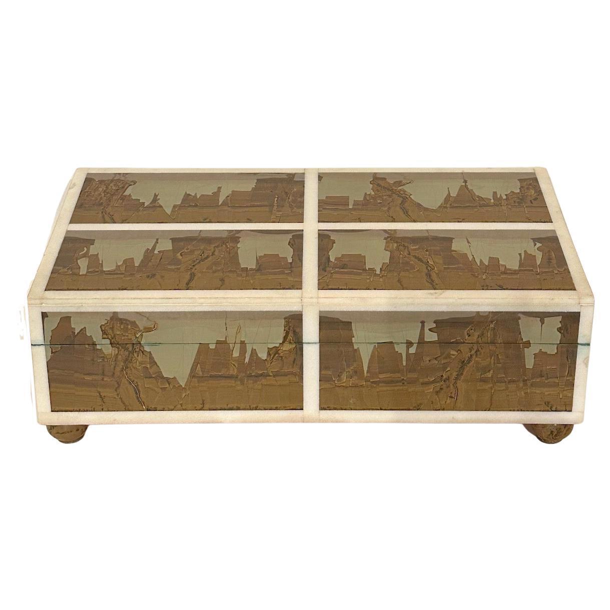 Modern Tessellated Stone Inlaid Pyramid Hinged Box For Sale at 1stDibs