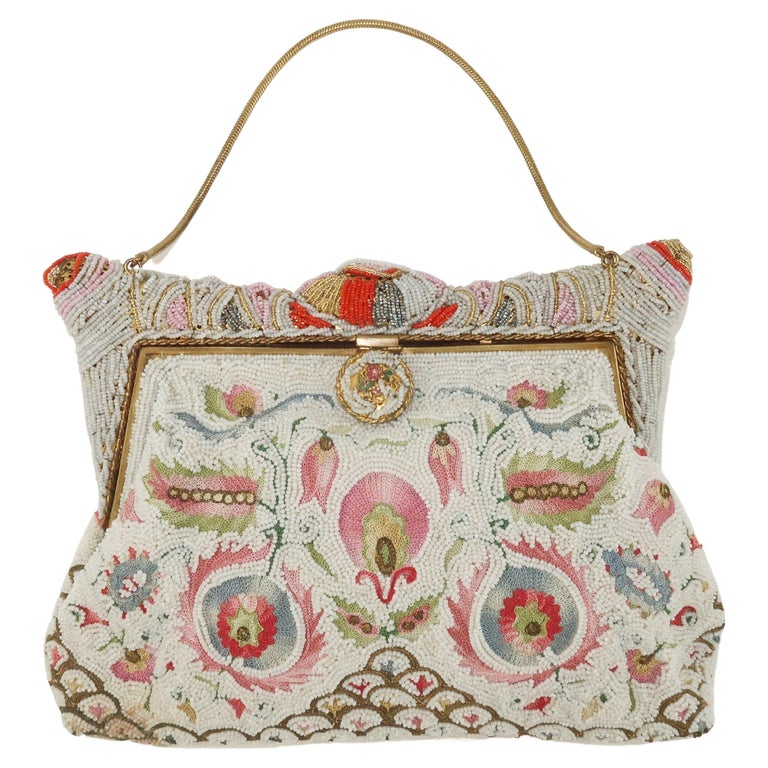 Pagoda Shaped Beaded and Embroidered Evening Handbag, 1950's For Sale ...