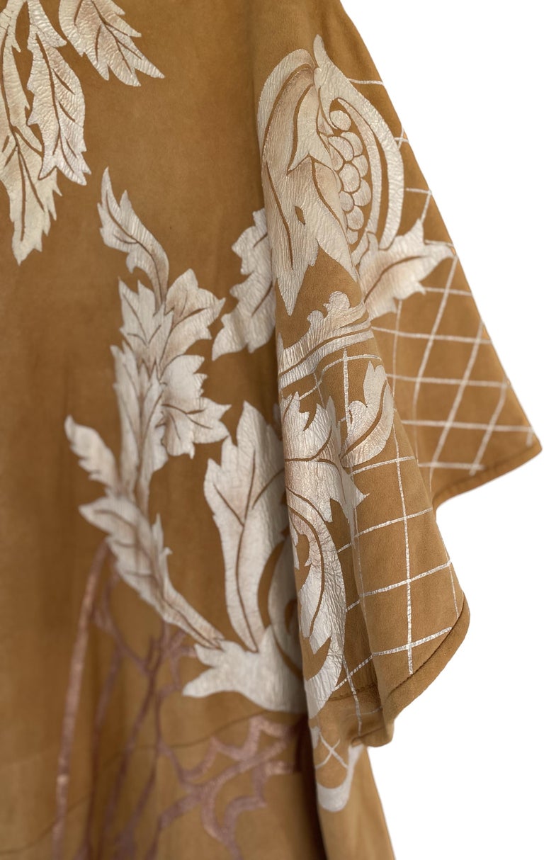 Paige Mayberry for Grass Orchids 1983 Hand Painted Suede Duster Jacket For Sale at 1stDibs
