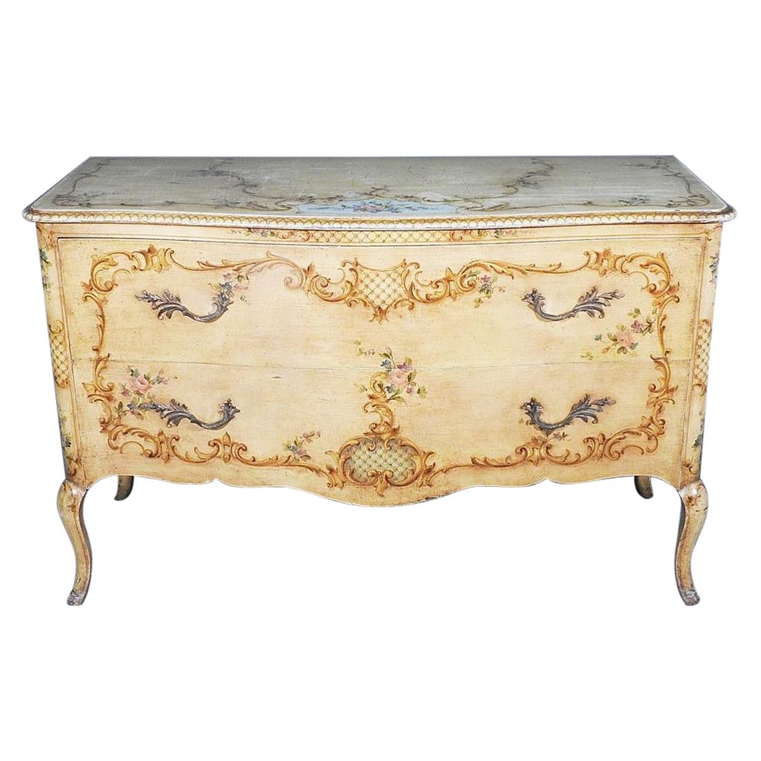 Italian Paint Decorated Buffet with Rounded Corners, circa 1900 at 1stDibs