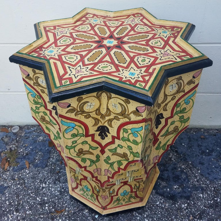 Painted and Carved Moroccan Star Table, Natural or Beige at 1stDibs