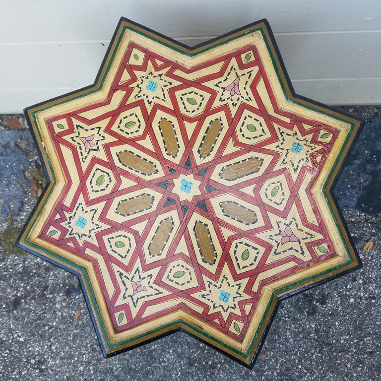 Painted and Carved Moroccan Star Table, Natural or Beige at 1stDibs