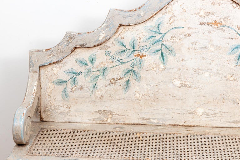 Painted and Decorated High Back Bench For Sale at 1stDibs
