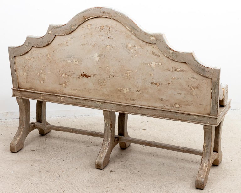Painted and Decorated High Back Bench For Sale at 1stDibs