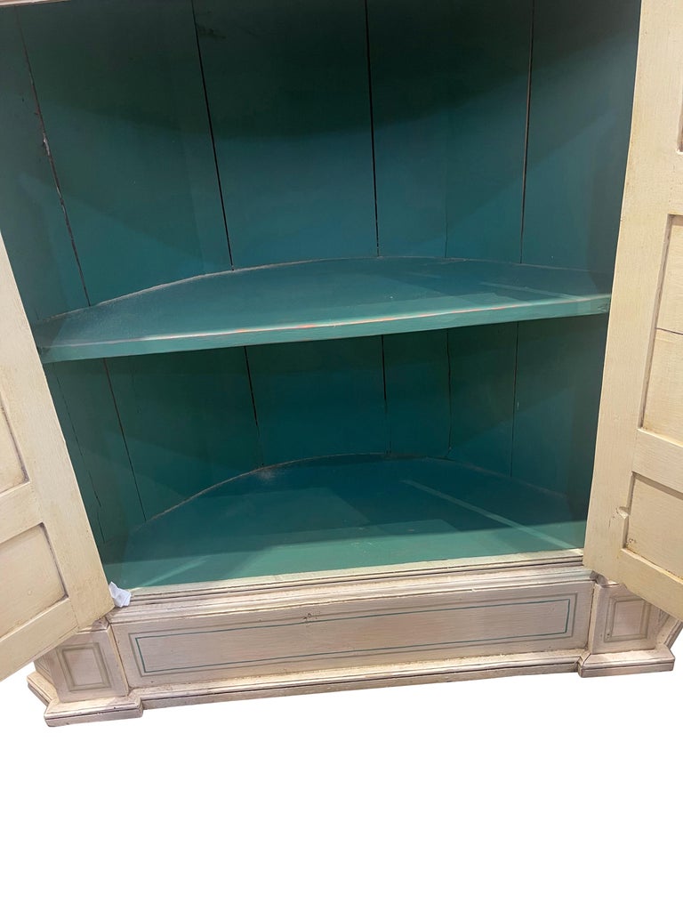 Painted and Faux Marbleized Ivory and Green Corner Cupboard with Domed ...