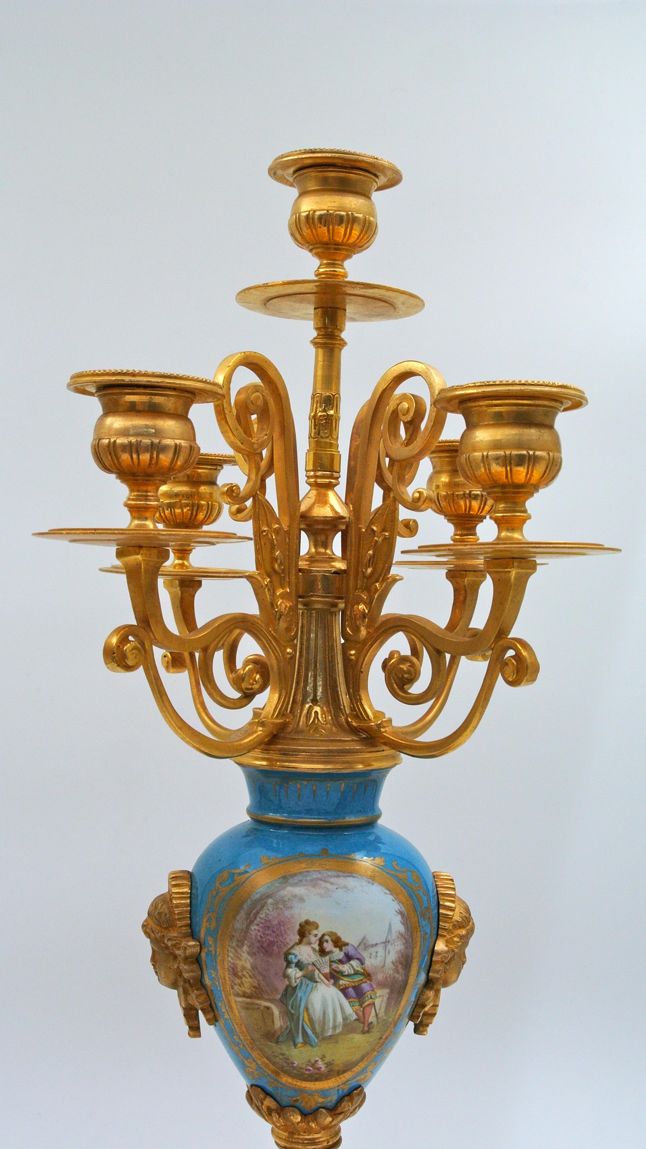 Painted and Gilded Bronze Porcelain Mantel Set at 1stDibs