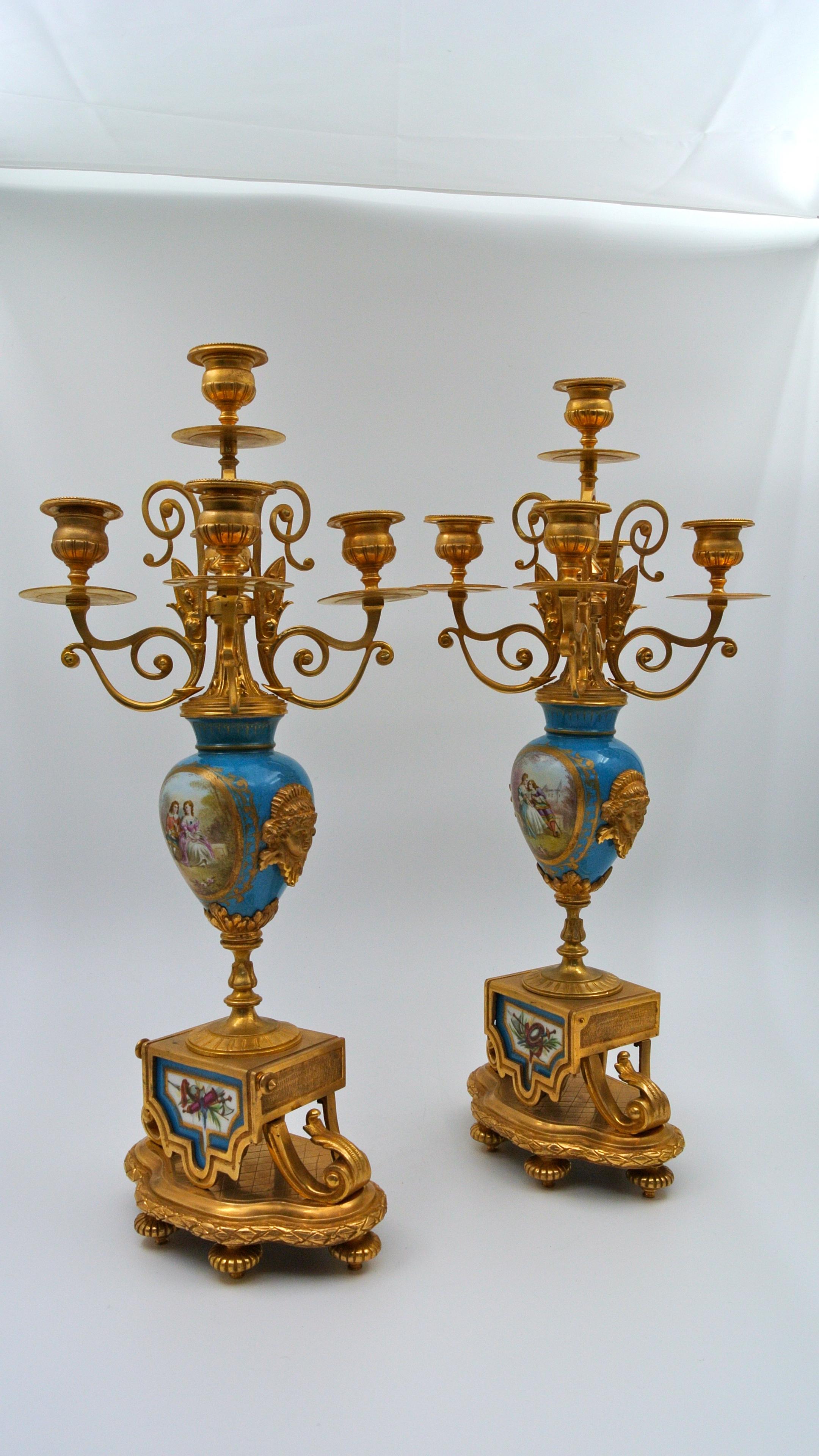 Painted and Gilded Bronze Porcelain Mantel Set at 1stDibs