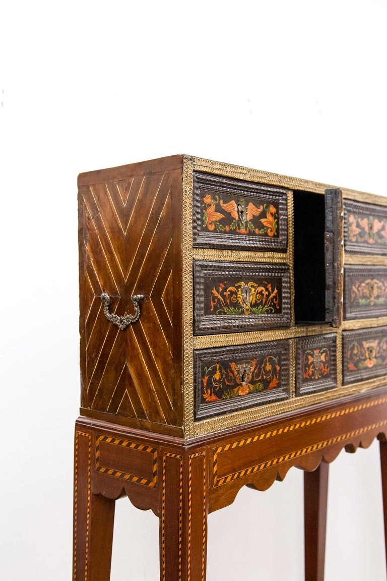 Painted and Inlaid Italian Cupboard on Stand For Sale at 1stDibs