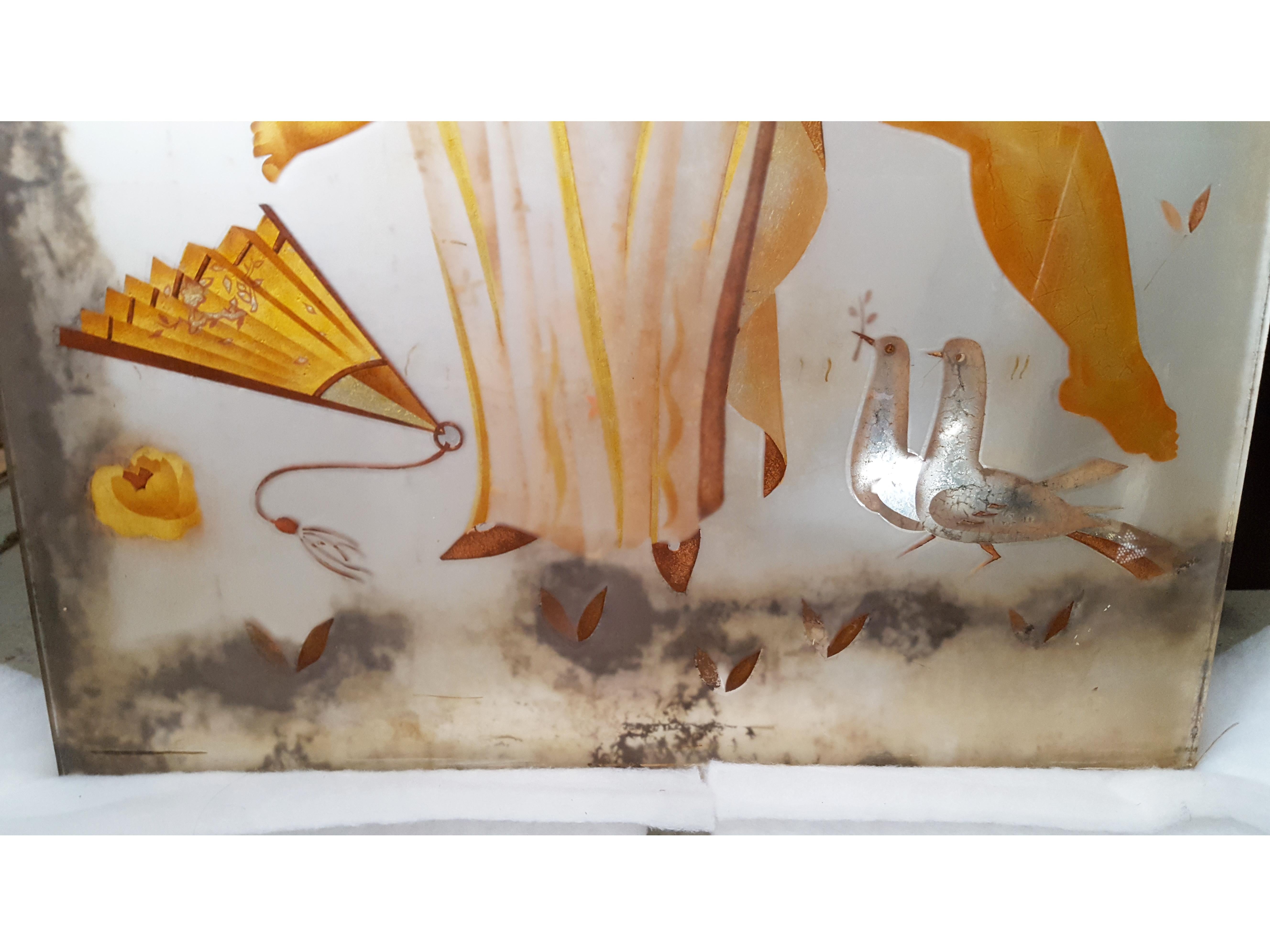 Painted and Mirrored Venus and Eros Deco Panel in the Style of Pierre ...