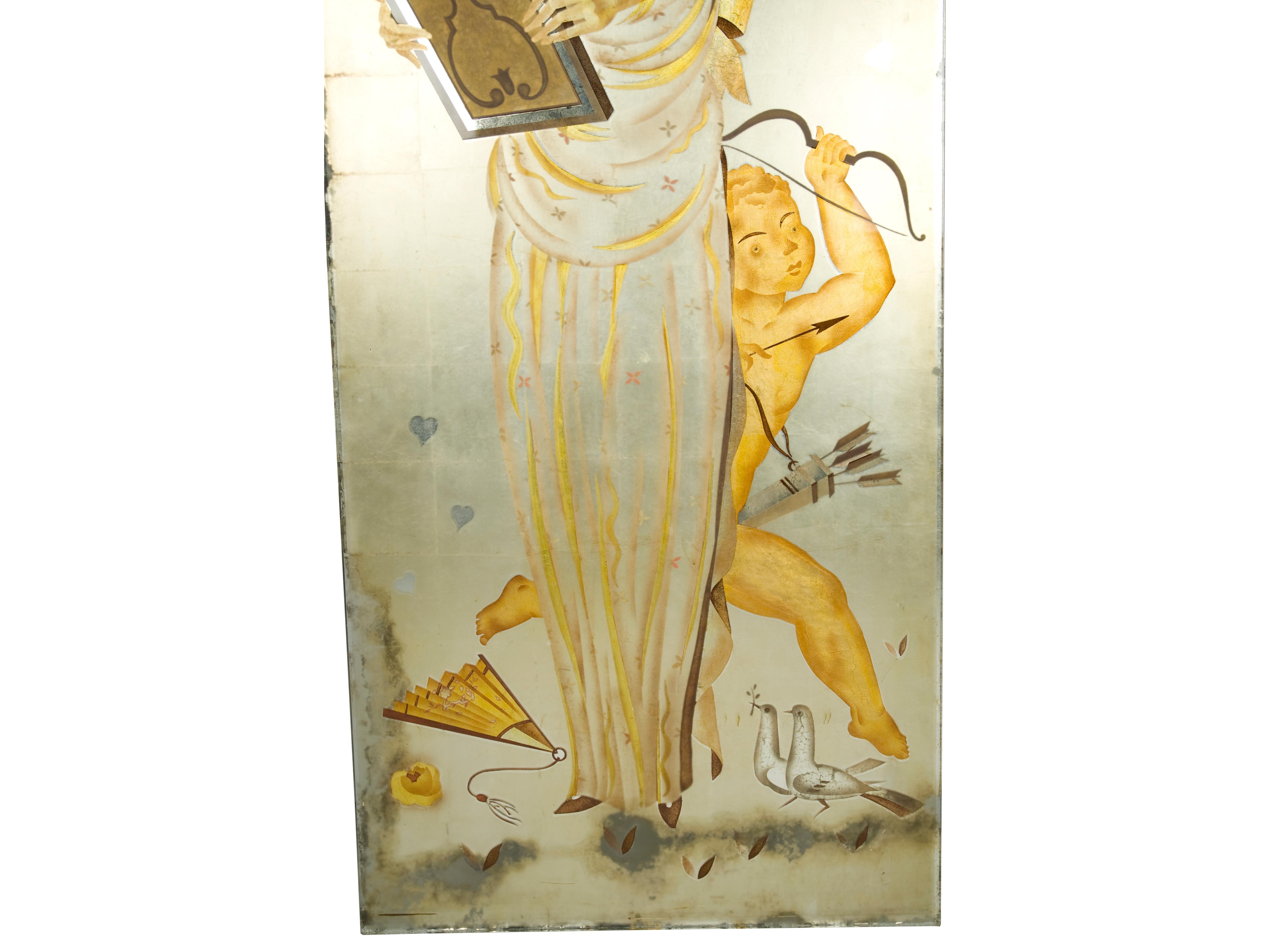 Painted and Mirrored Venus and Eros Deco Panel in the Style of Pierre ...