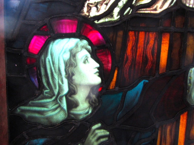 Painted and Stained Glass Window, Leaded Glass Church Window at 1stDibs