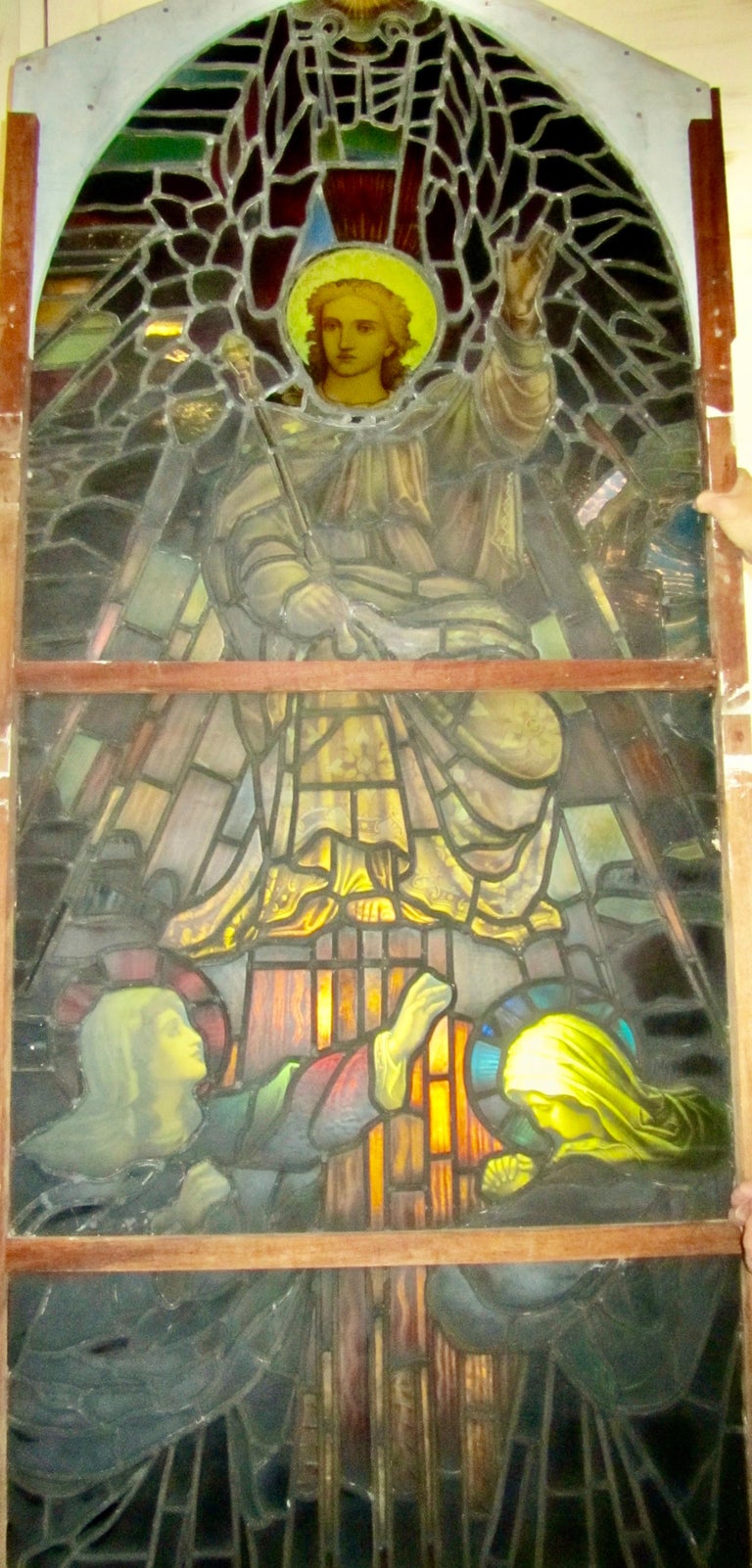 Painted and Stained Glass Window, Leaded Glass Church Window at 1stDibs
