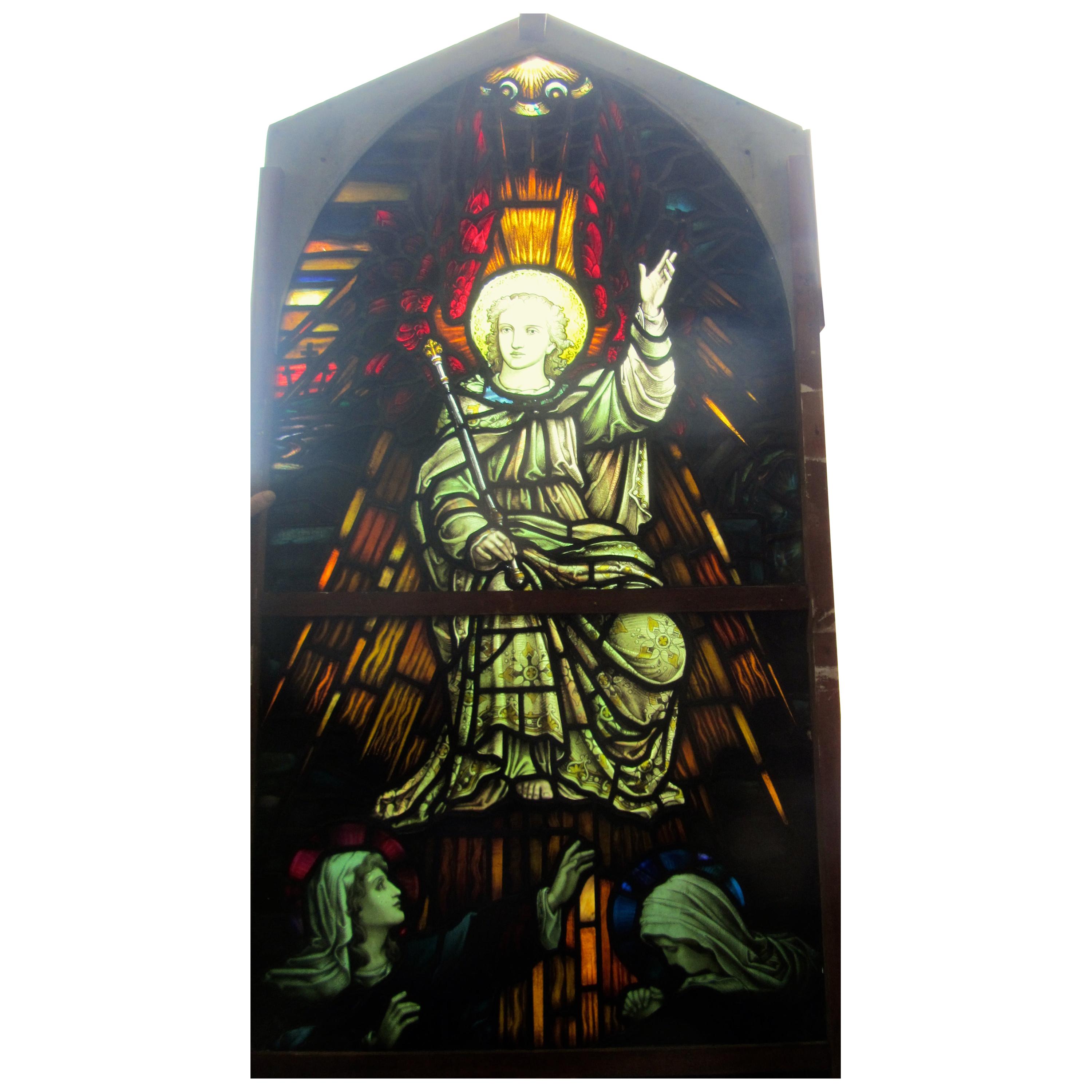 Painted and Stained Glass Window, Leaded Glass Church Window at 1stDibs