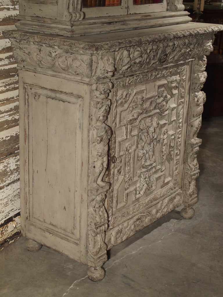 Painted Antique Renaissance Style French Bibliotheque Deux Corps For ...