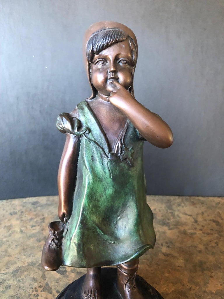 Painted Bronze Sculpture of a Young Girl by A Moreau For Sale at ...