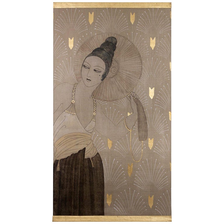 Painted Canvas, Woman with a Fan, Contemporary Work For Sale at 1stDibs ...