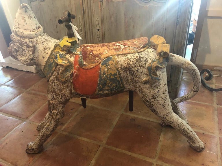 Painted Carved Wooden Carousel Monkey at 1stDibs