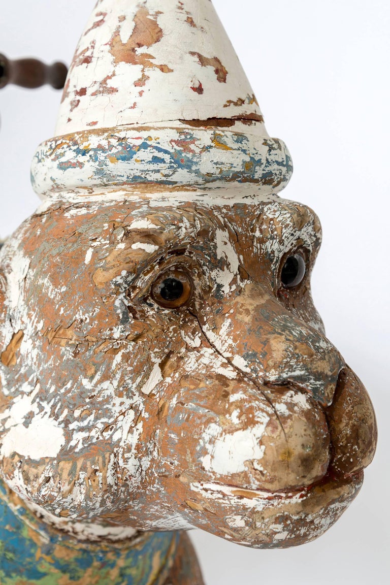 Painted Carved Wooden Carousel Monkey at 1stDibs