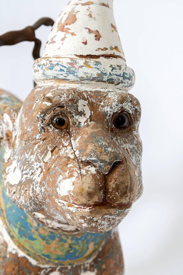 Painted Carved Wooden Carousel Monkey at 1stDibs