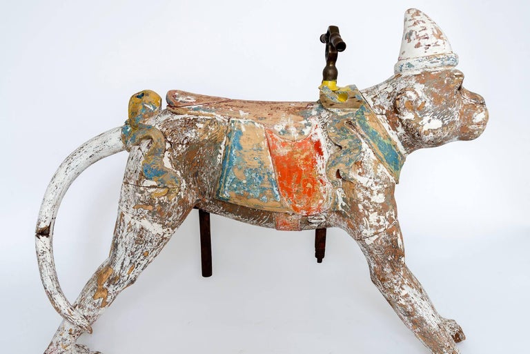 Painted Carved Wooden Carousel Monkey at 1stDibs