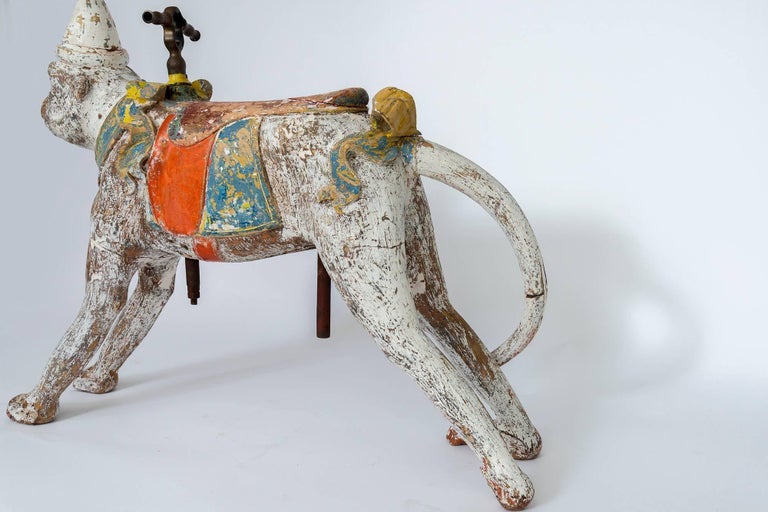 Painted Carved Wooden Carousel Monkey at 1stDibs