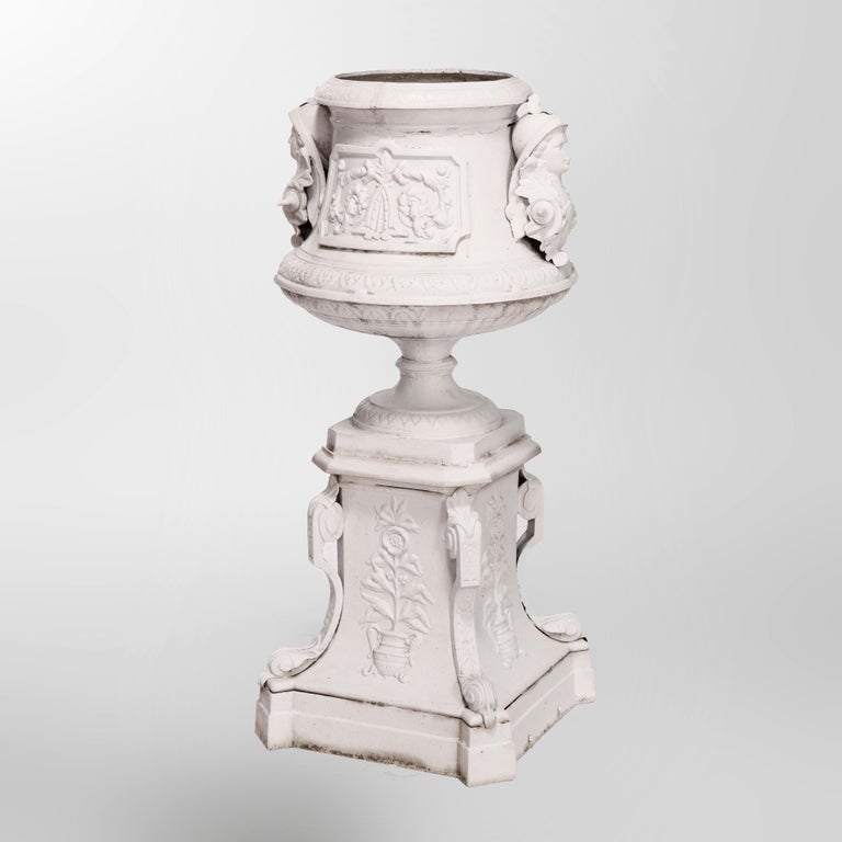 Painted Cast Iron Classical Roman Figural Garden Urns 20th C at 1stDibs