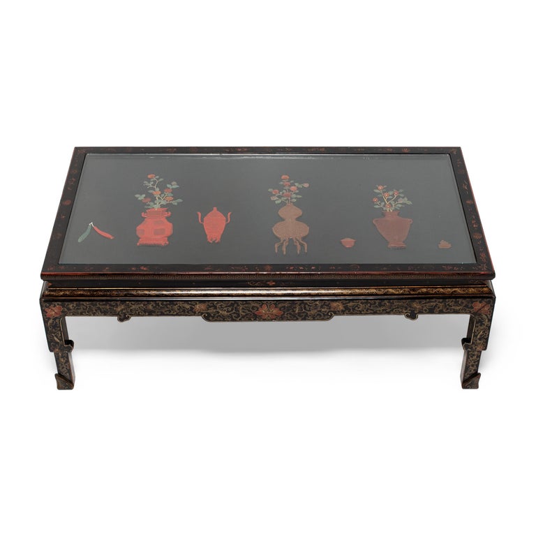 Painted Chinese Kang Table with Stone Inlay, c. 1900 For Sale at 1stDibs