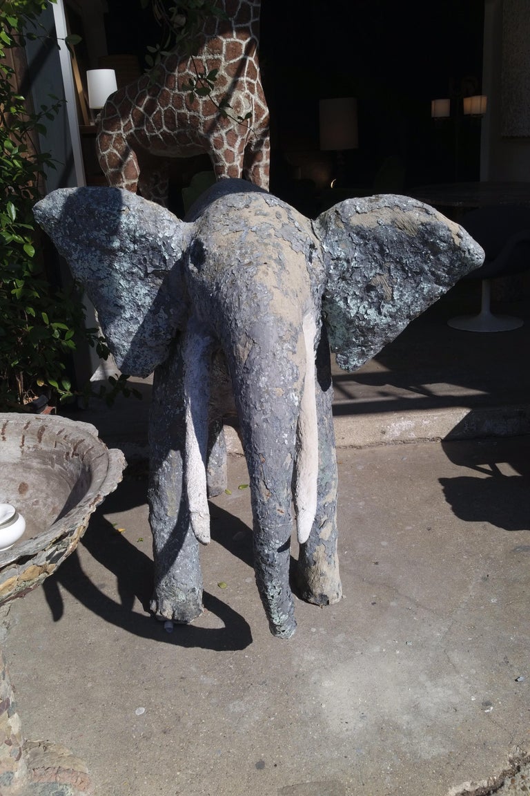 Painted Concrete Elephant Coming from a Normandy Zoo, France, circa ...
