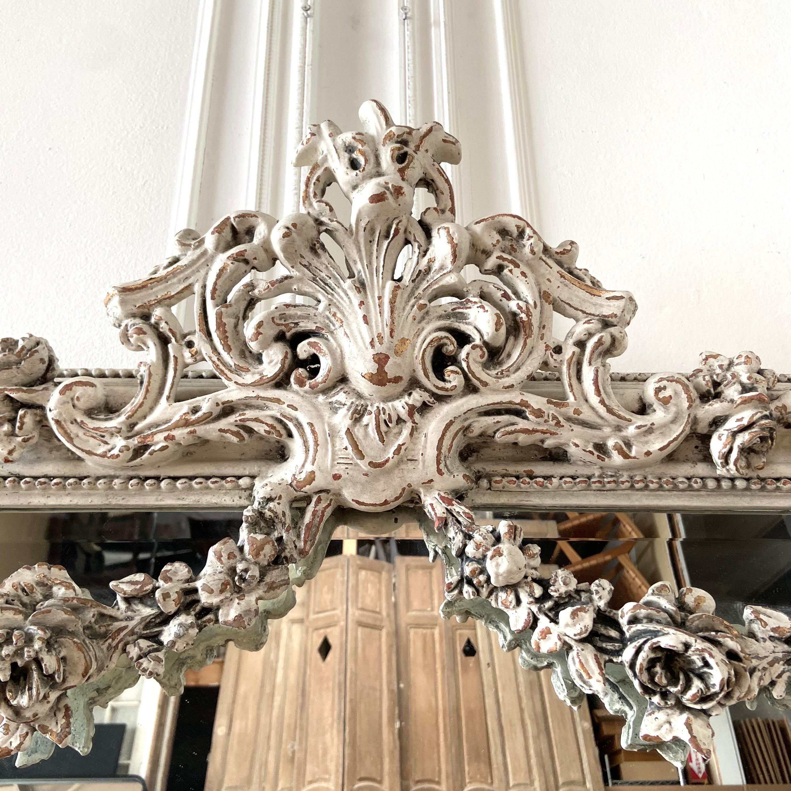 Painted French Style Mirror with Rose Swags at 1stDibs