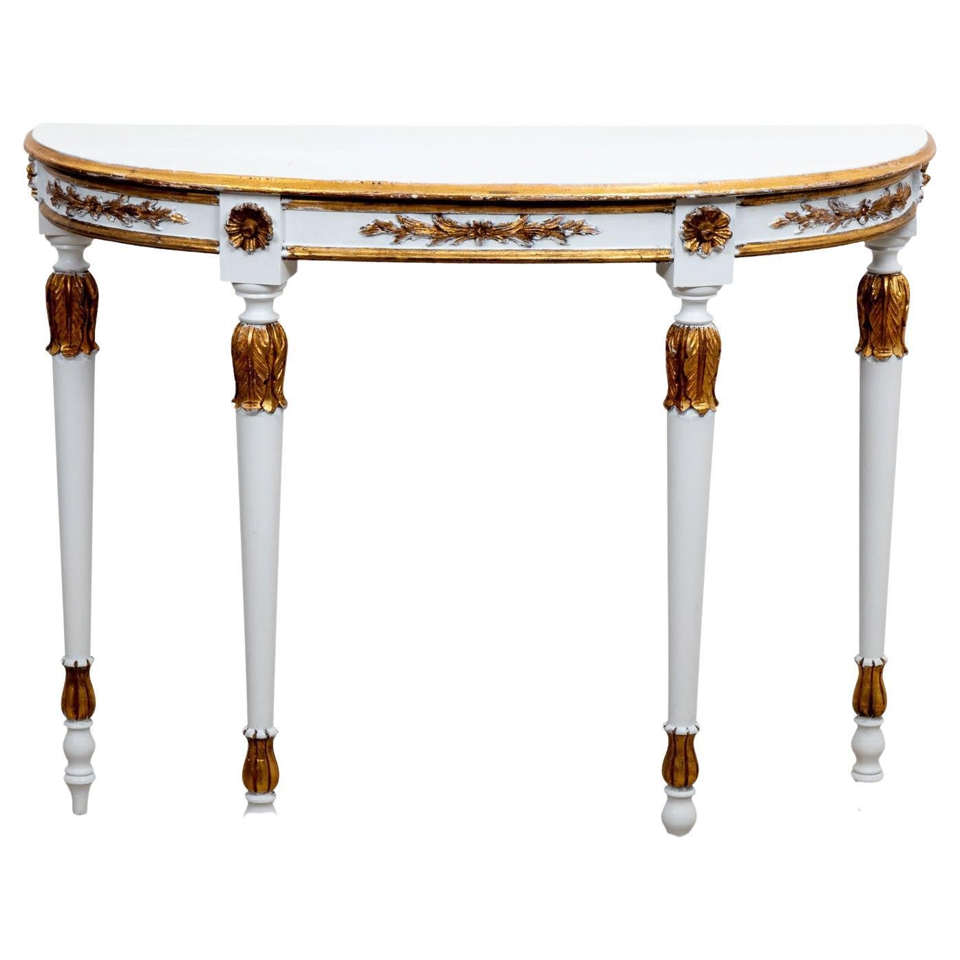 Vintage Painted Demi Lune Louis XVI Style Table For Sale at 1stDibs