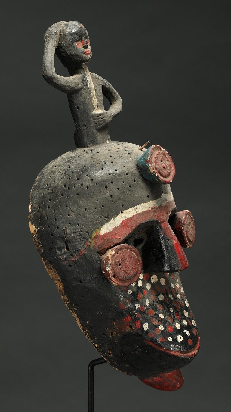 Painted Ibibio Polychrome Face Mask with Figure on Top, Nigeria Africa ...