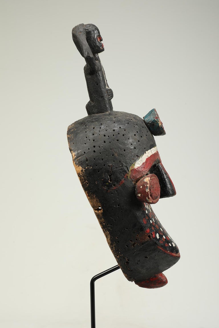 Painted Ibibio Polychrome Face Mask with Figure on Top, Nigeria Africa ...
