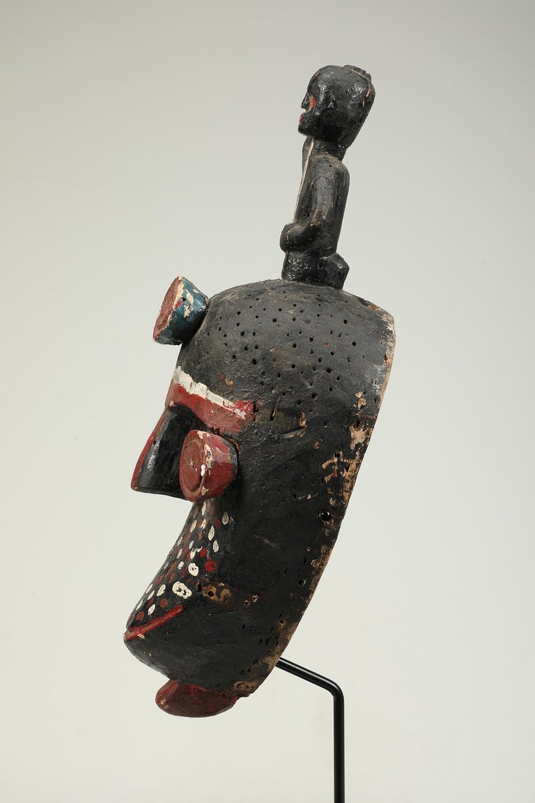Painted Ibibio Polychrome Face Mask with Figure on Top, Nigeria Africa ...