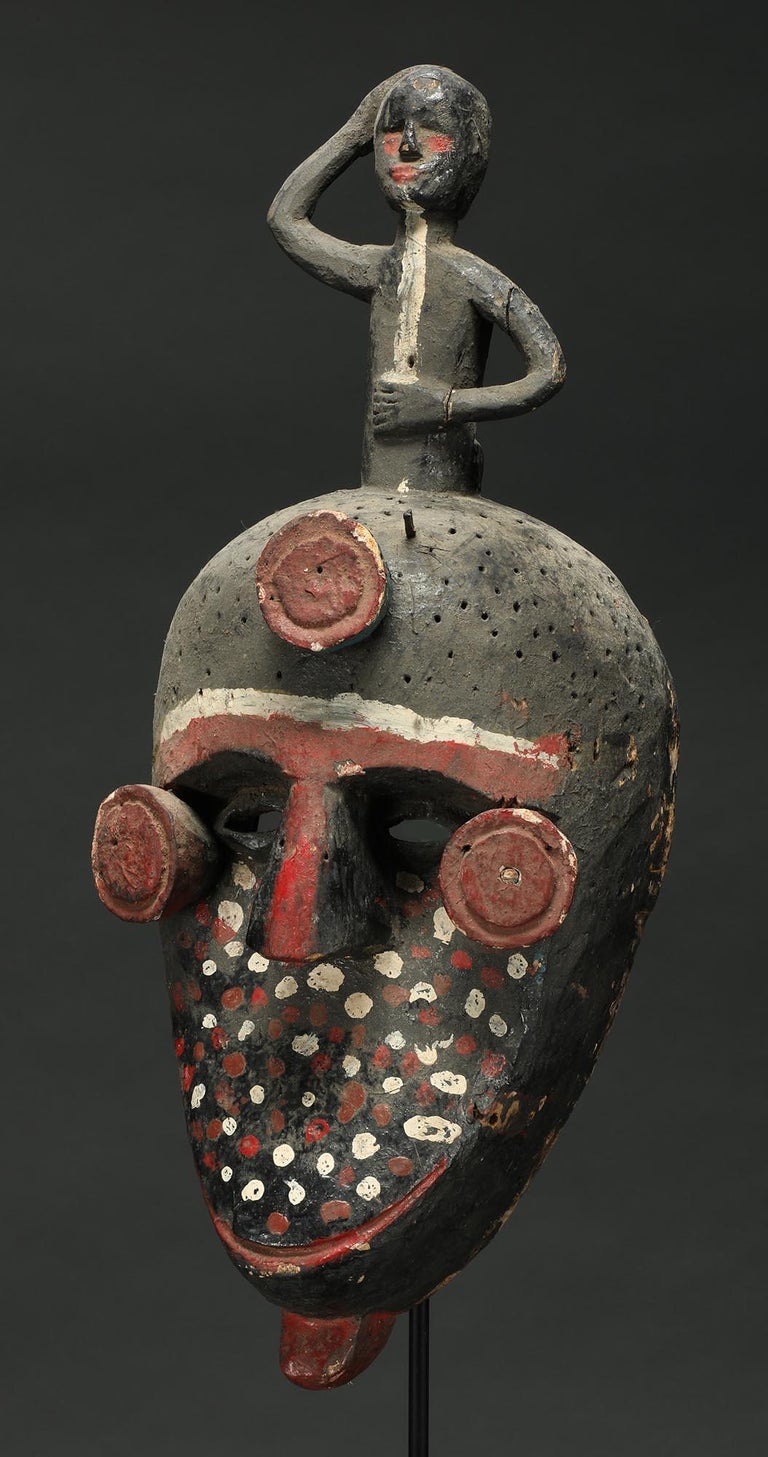 Painted Ibibio Polychrome Face Mask with Figure on Top, Nigeria Africa ...