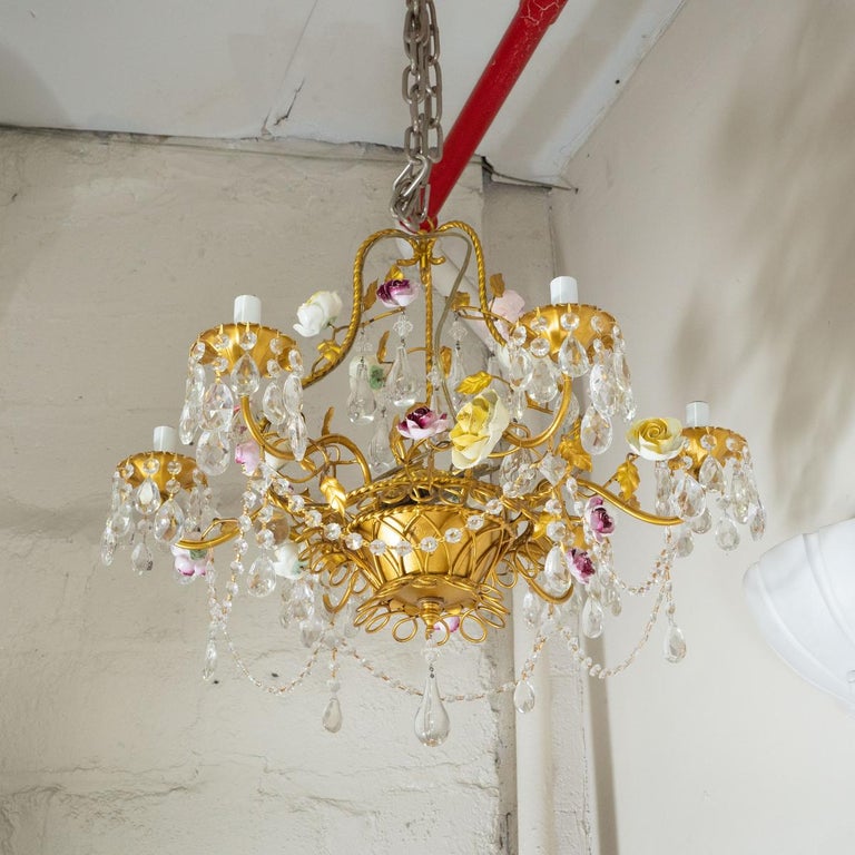 Painted Iron Crystal Drop Chandelier For Sale at 1stDibs