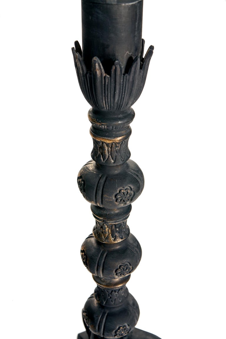 Painted Metal Candlestick Lamp with White Linen Barrell Shade For Sale ...