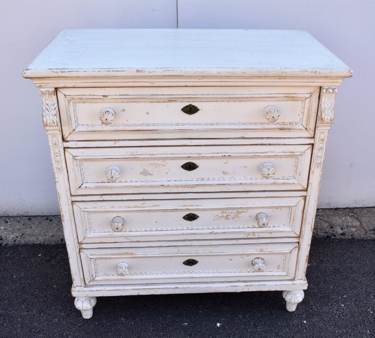 Painted Oak Chest of Four Drawers For Sale at 1stDibs