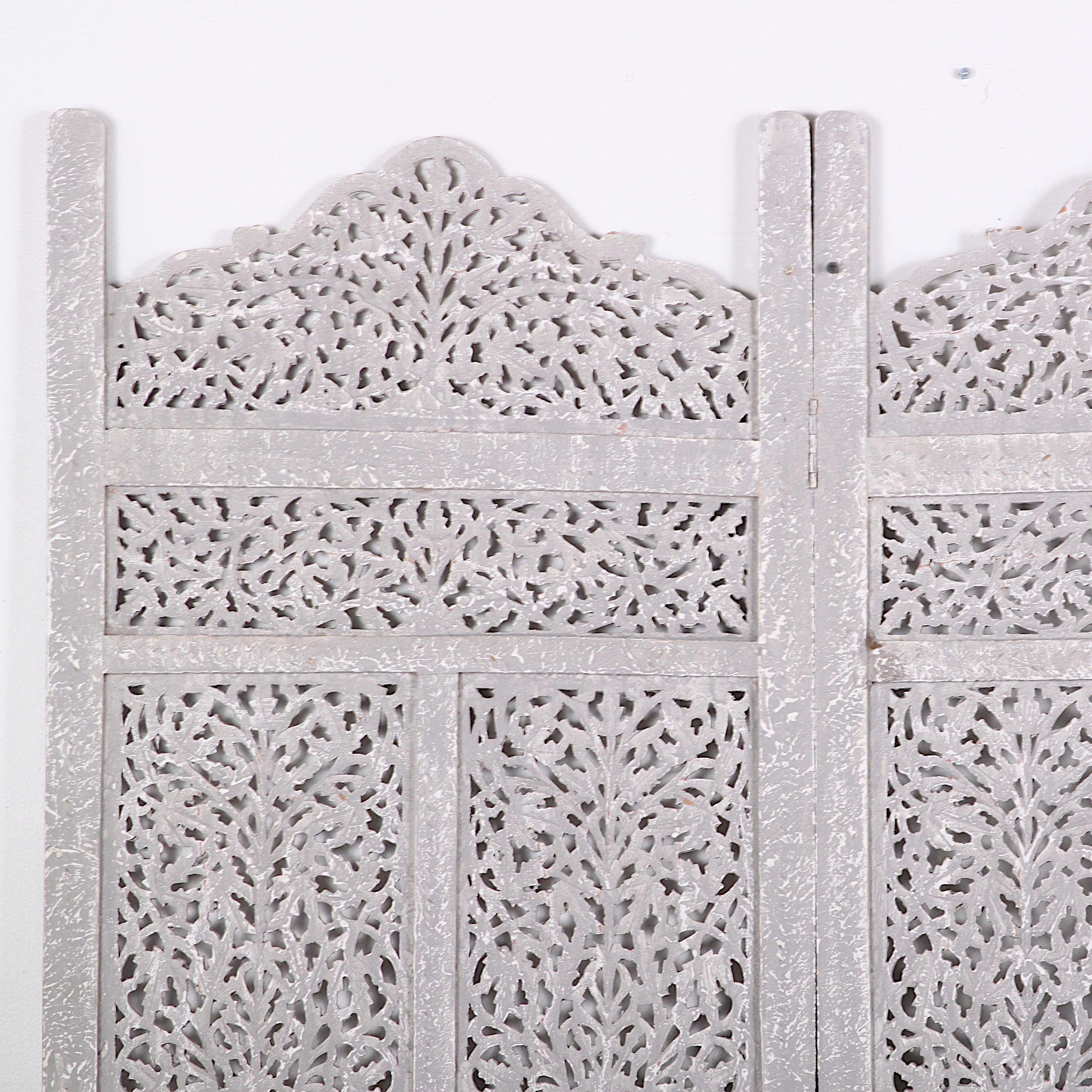 Painted Pierce-Carved 3-Panel Screen at 1stDibs