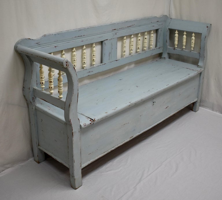 Painted Pine and Oak Storage Bench at 1stDibs