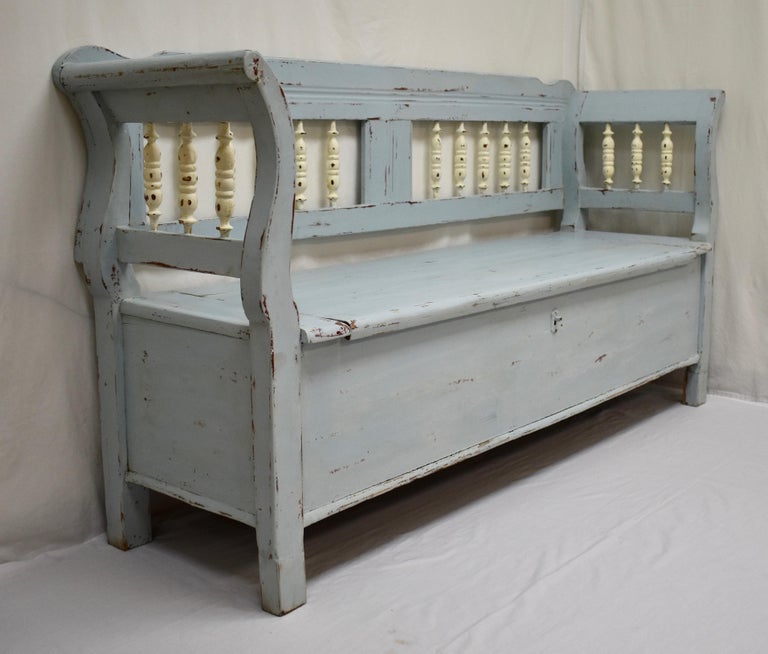 Painted Pine and Oak Storage Bench at 1stDibs