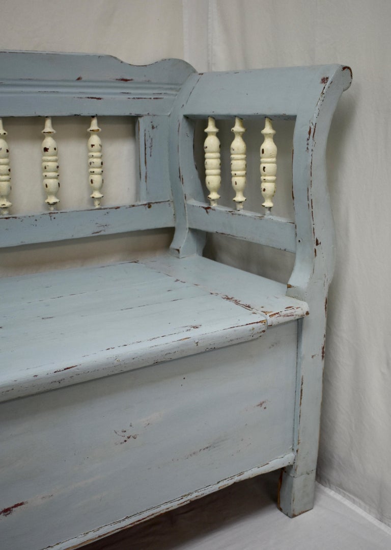 Painted Pine and Oak Storage Bench at 1stDibs