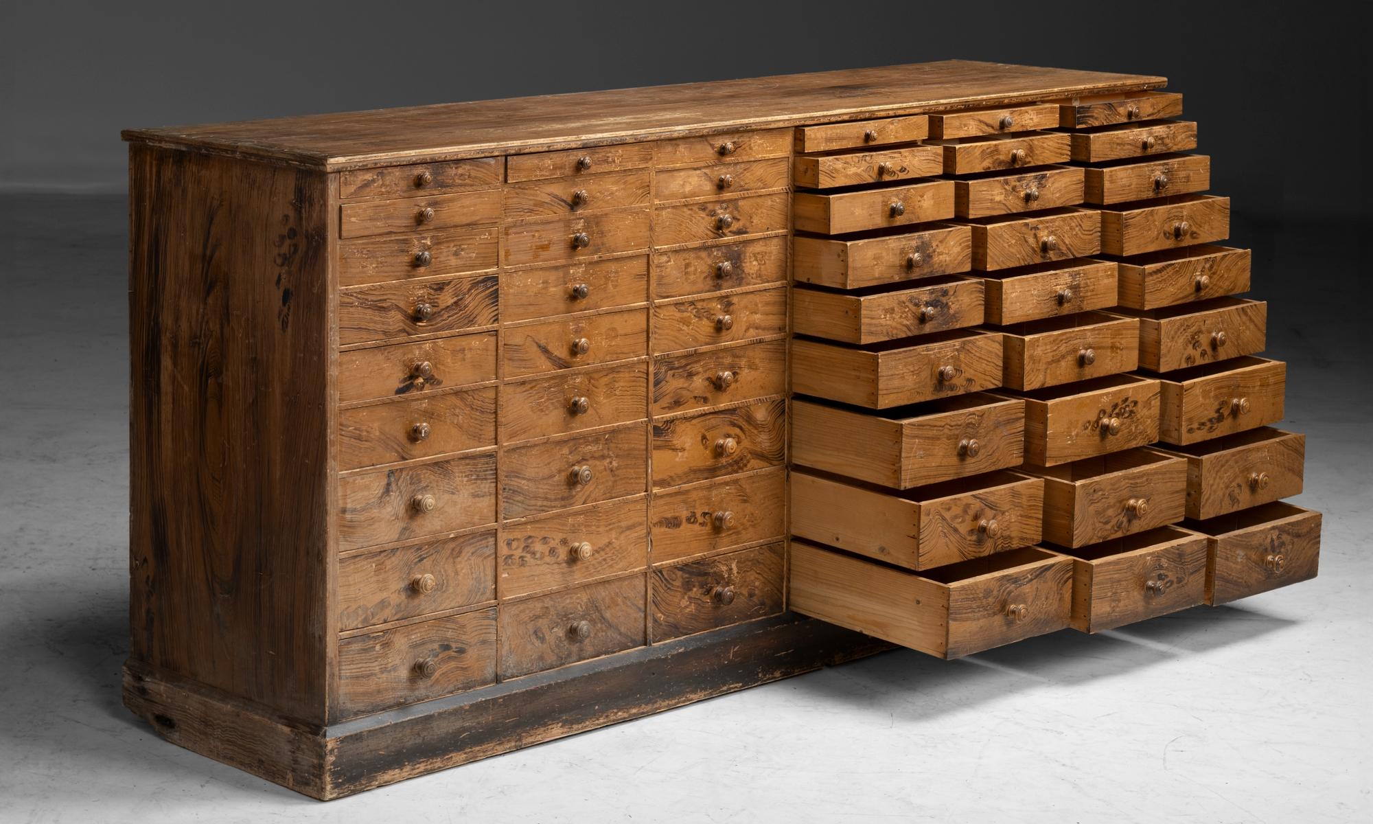 Painted Pine Bank of Drawers, France circa 1860 For Sale at 1stDibs