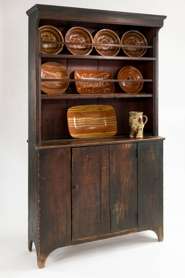 Painted Pine Step-Back Cupboard with Hooded Top For Sale at 1stDibs