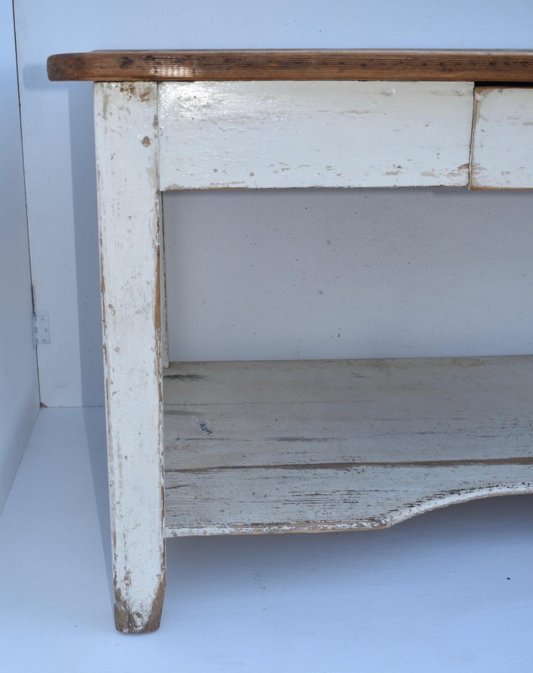 Painted Pine Tailor's Table with Potboard Shelf at 1stDibs