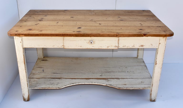 Painted Pine Tailor's Table with Potboard Shelf at 1stDibs